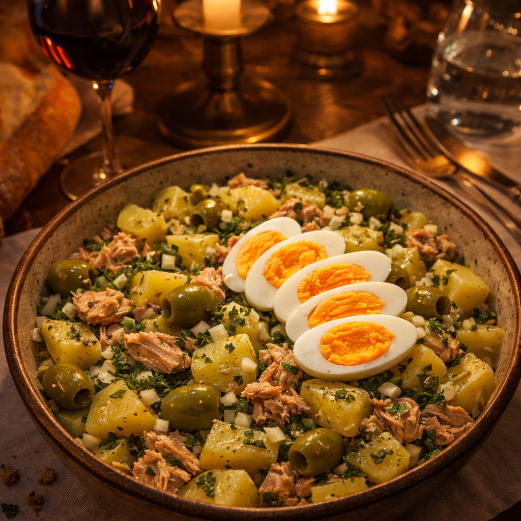 Salade de pommes de terre au thon et aux œufs frais